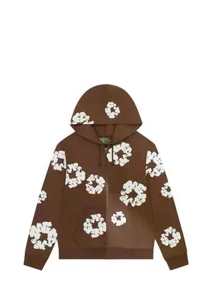 DENIM TEARS Floral Print Zipped Hoodie - Brown