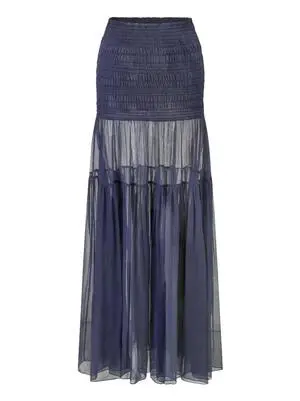 OUDE WAAG Shirred Tiered Maxi Skirt - Blue