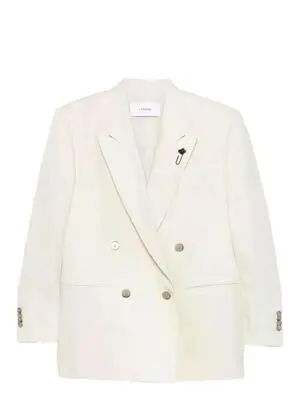 LARDINI Pin-detail Double-breasted Blazer - Neutrals