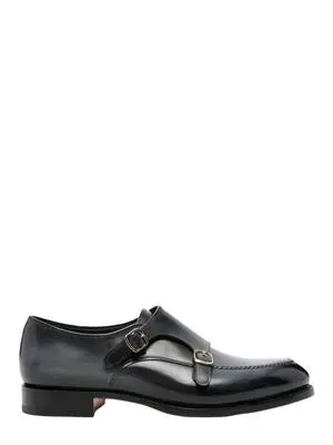Santoni Leather Monk Shoes Blue
