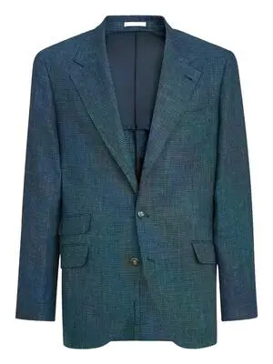 Brunello Cucinelli Houndstooth Single-breasted Blazer - Blue