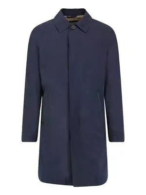 Corneliani Button Leather Trim Coat - Blue