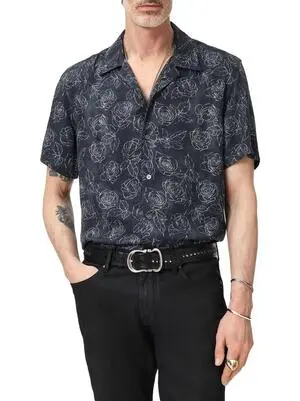 John Varvatos Dan Print Modal Camp Shirt - Black