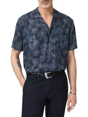 John Varvatos Dan Print Modal Camp Shirt - Deep Blue
