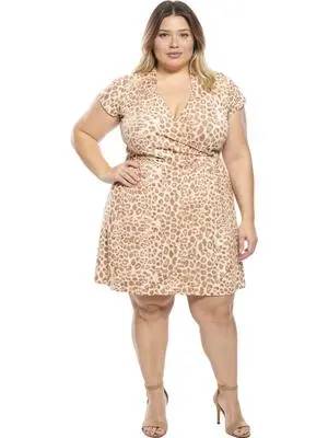 24SEVEN COMFORT APPAREL Cheetah Print Side Tie Wrap Dress - Brown Multi