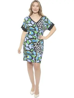 24SEVEN COMFORT APPAREL Butterfly Print Short Sleeve T-shirt Dress - Blue Multi
