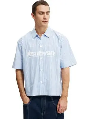 COTTON ON Alex Short Sleeve Shirt - Subvsn Blue Stripe Print