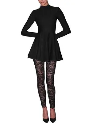 FLEUR DU MAL Knit Long Sleeve Corset Mini Dress - Black