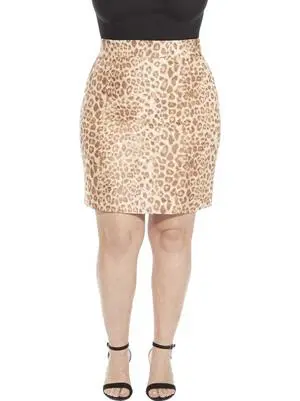 24SEVEN COMFORT APPAREL Cheetah Print Elastic Waist Knee Length Pencil Skirt - Brown Multi