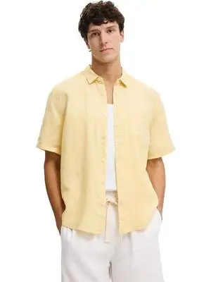 COTTON ON Relaxed Linen Short Sleeve Shirt - Faded Yellow