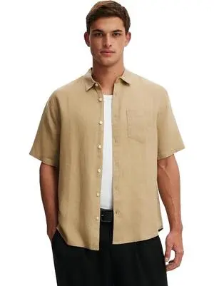 COTTON ON Relaxed Linen Short Sleeve Shirt - Taupe