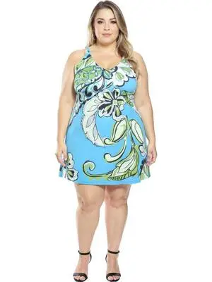 24SEVEN COMFORT APPAREL Paisley Sleeveless Keyhole Dress - Blue Multi