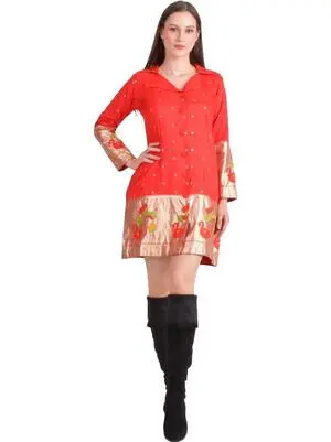 RAAS Jacquard Butti Silk Mini Blazer Dress - Red