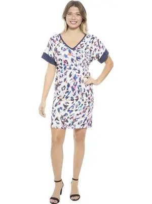 24SEVEN COMFORT APPAREL Abstract Print T-shirt Dress - White Multi