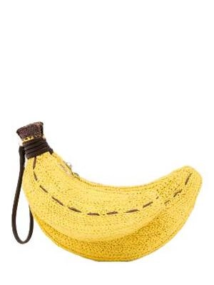 SIMONMILLER Banana Bunch Woven Raffia Wristlet Clutch - Yellow
