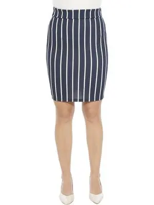 24SEVEN COMFORT APPAREL Striped Elastic Waist Knee Length Pencil Skirt - Navy Multi