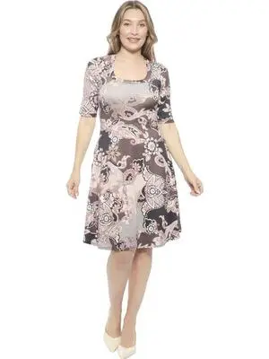 24SEVEN COMFORT APPAREL Paisley A-line Knee-length Dress - Brown Multi
