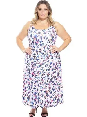 24SEVEN COMFORT APPAREL Abstract Sleeveless Maxi Dress - White Multi