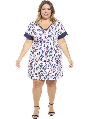 24SEVEN COMFORT APPAREL Abstract Print Knee Length T-shirt Dress - White Multi