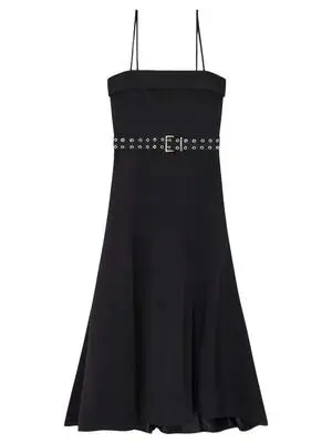 GANNI Belted Midi A-line Dress - Black