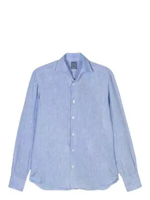 BARBA NAPOLI Long-sleeve Linen Shirt - Blue