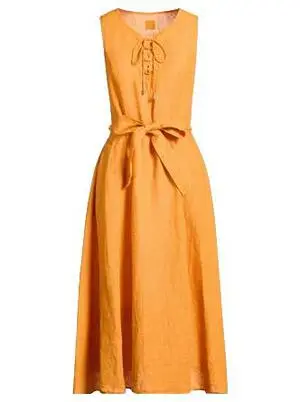 120% Lino Flared Midi Dress - Mandarin