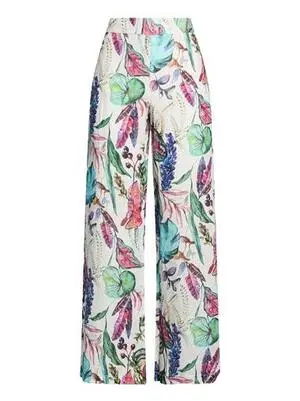 120% Lino Floral Print Linen Straight-leg Pants - Blue