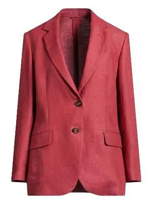 Brunello Cucinelli Single-breasted Blazer In Hemp And Linen - Red