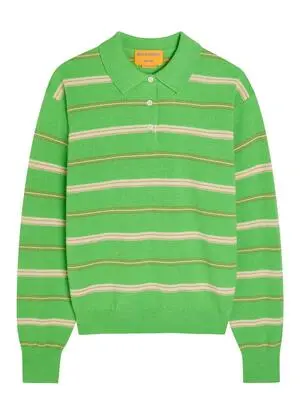 Guest In Residence Collegiate Striped Cashmere Polo Jumper - Green