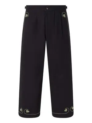 BODE Lucky Draw Straight-leg Pleated Embroidered Cotton-twill Trousers - Black