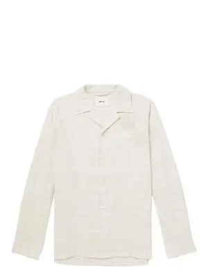 Nn07 NN07 - Ben 50041 Camp-Collar Embroidered Checked Organic Cotton-Blend Shirt - Men - Neutrals - S Neutrals