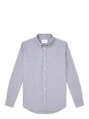Nn07 Colby 50024 Button-down Collar Checked Cotton Shirt - Blue