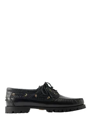 VINNY'S Aztec Leather Boat Shoes - Black