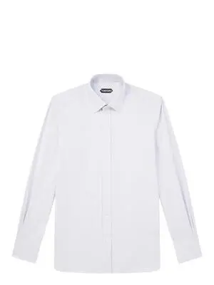 TOM FORD Slim-fit Cutaway-collar Houndstooth Cotton Shirt - Gray
