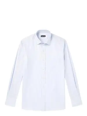 TOM FORD Slim-fit Cutaway-collar Houndstooth Cotton Shirt - Blue