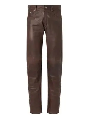 Versace Straight-leg Leather Trousers - Brown