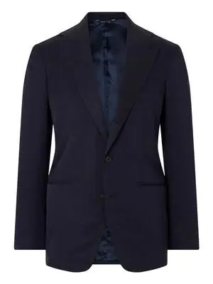 SAMAN AMEL Slim-fit Silk And Linen-blend Suit Jacket - Blue