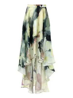 LA FUORI Abstract Burst Silk Midi Skirt - Print