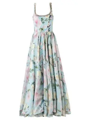 LA FUORI Botanica Haze Silk Maxi Dress - Blue