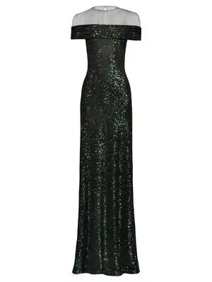 Naeem Khan Off-shoulder Sequined Gown - Dark Green
