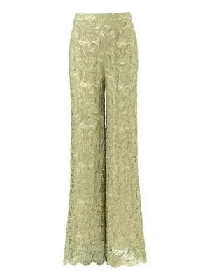LA FUORI Embroidered Wide-leg Lace Pants - Green