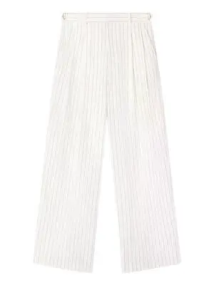 Sandro Belted Striped Wide-leg Trousers - Neutrals