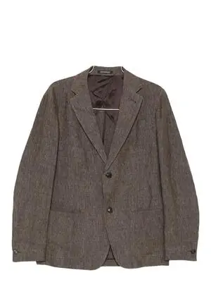 Emporio Armani Linen Single-breasted Blazer Jacket - Brown