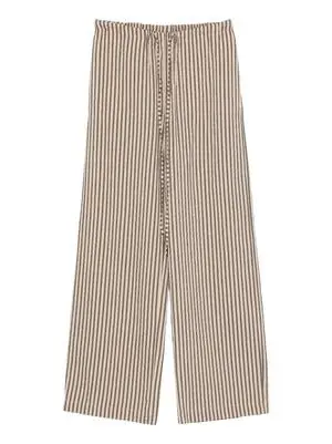 ALYSI Cotton-blend Striped Trousers - Beige