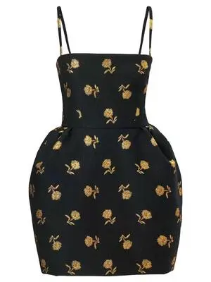 Carolina Herrera Carnation Jacquard Bell-shaped Mini Dress - Black