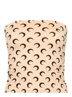 MARINE SERRE Moon Printed Jersey Bustier Top - Tan