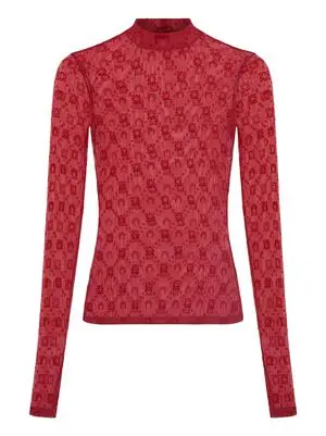 MARINE SERRE Mesh Flock Long-sleeve Highneck Top - Red