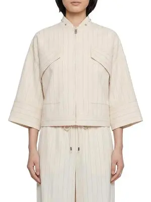 Liu Jo Pinstriped Viscose Blend Bomber Jacket - Brown