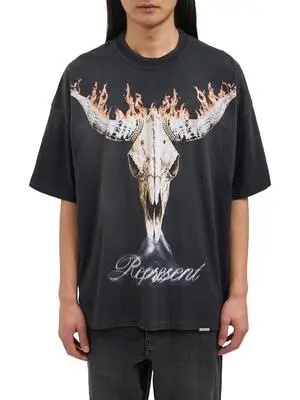 REPRESENT Printed Cotton Oversized T-shirt - Black