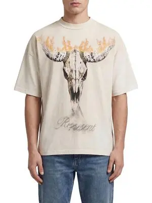 REPRESENT Printed Cotton Oversized T-shirt Ecru